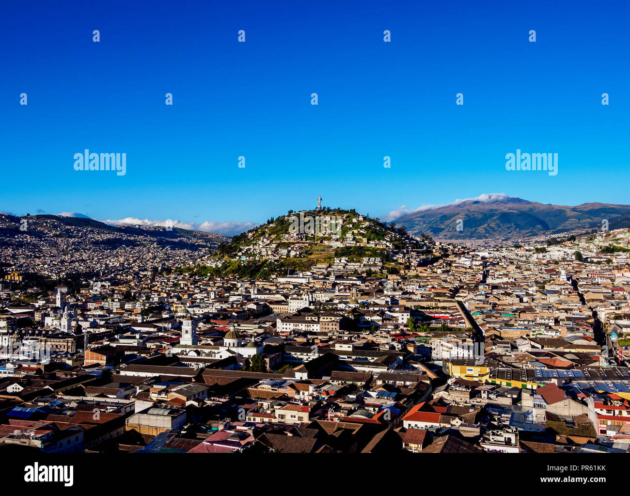 View over Old Town towards El Panecillo Hill, Quito, Pichincha Province ...