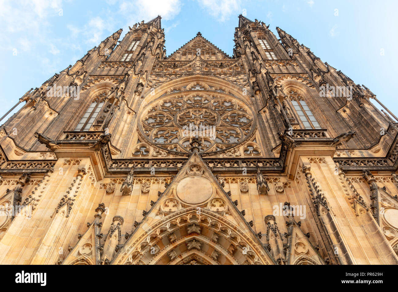 St. Vitus Cathedral in Prague Castle, main entrance tower close-up ...