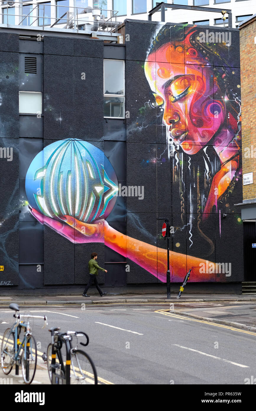 Mural on the wall, Shoreditch, Hoxton, London, United Kingdom Stock ...