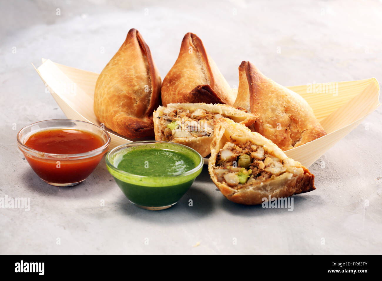 Vegetarian samsa or samosas.Indian special traditional street food ...