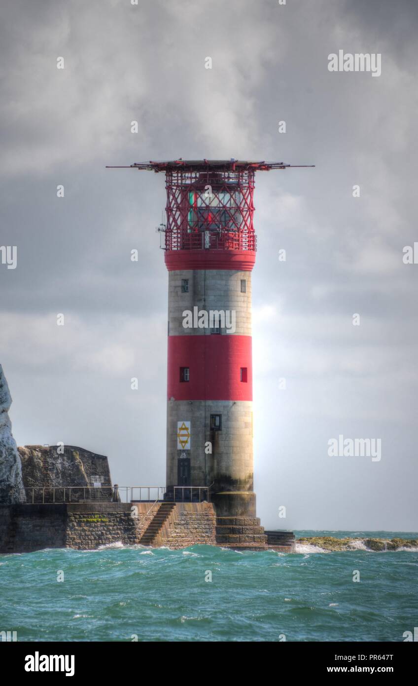 The needles lighthouse on the Isle of Wight taken from the sea Stock ...