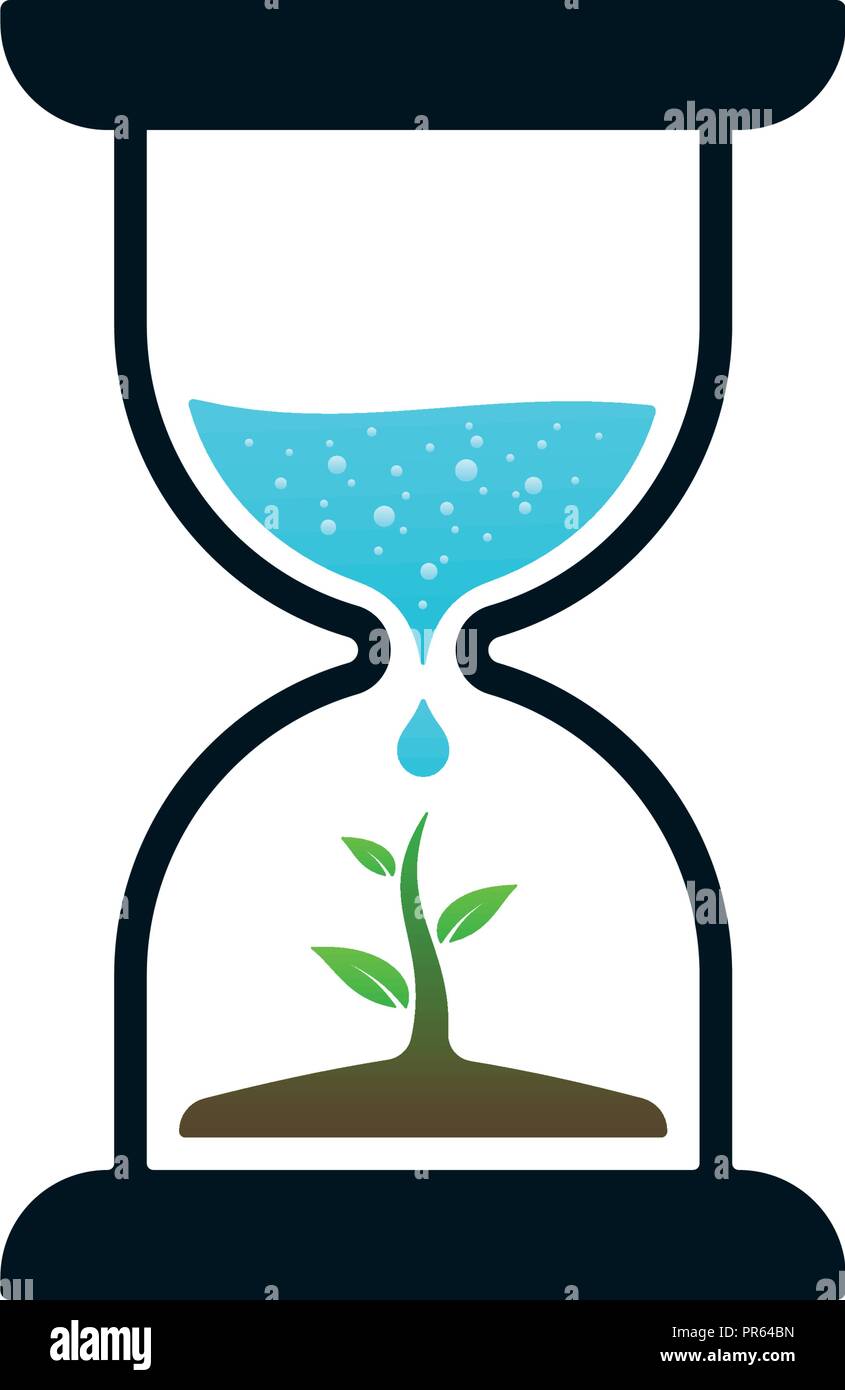 Sprout and water drop in hourglass on white background. Icon design ...