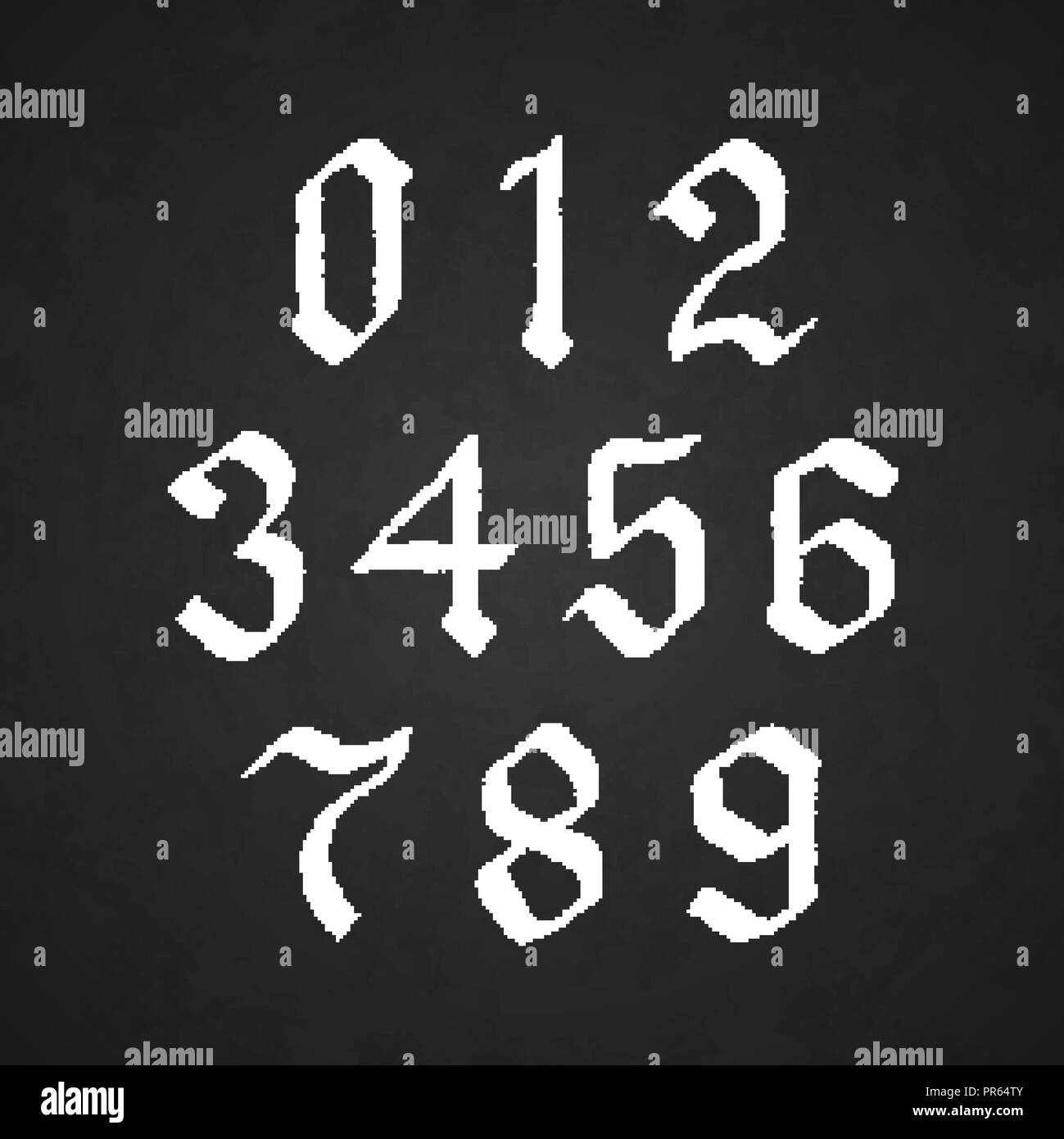 Old hand drawn gothic numbers drawing with white chalk on black ...