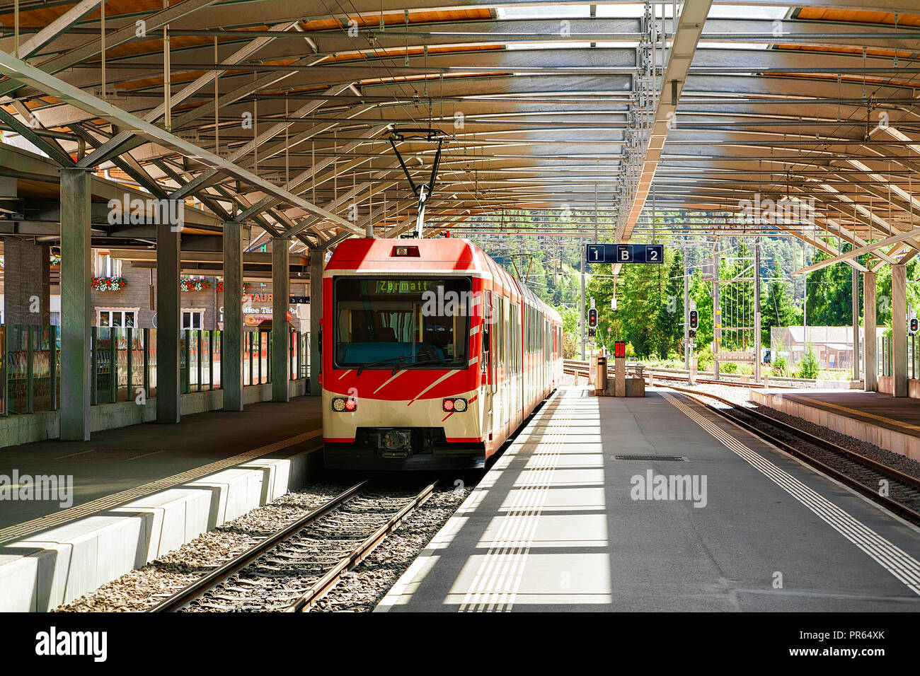 Zermatt, Switzerland - August 24, 2016: Concourse and train at Railway ...