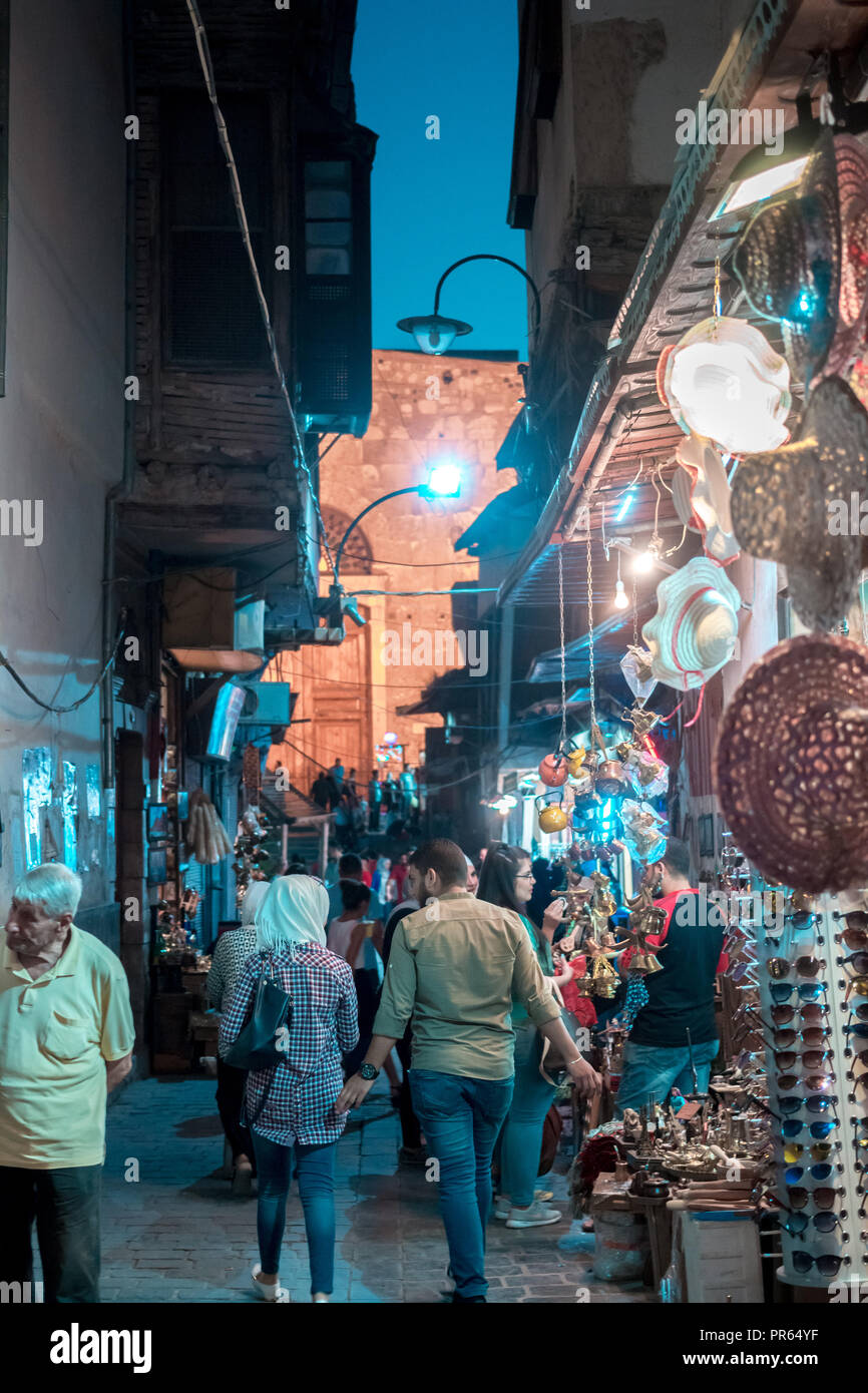 Damascus,Syria: night photo of a narrow alley in the old city near the ...