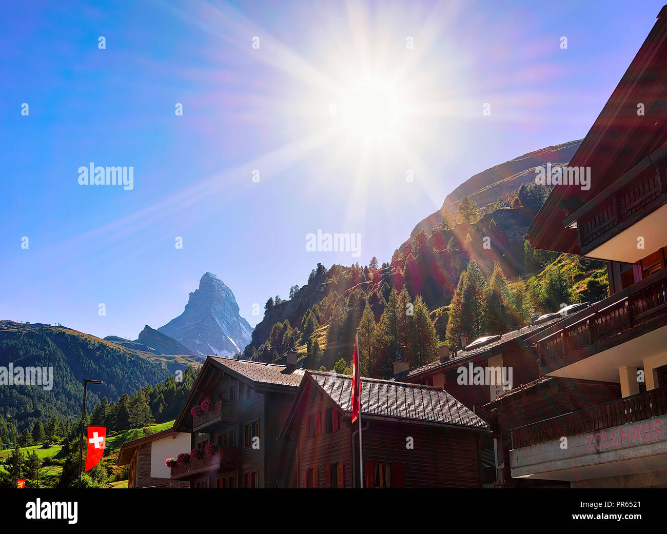 Zermatt, Switzerland - August 24, 2016: Traditional Swiss Chalets in ...