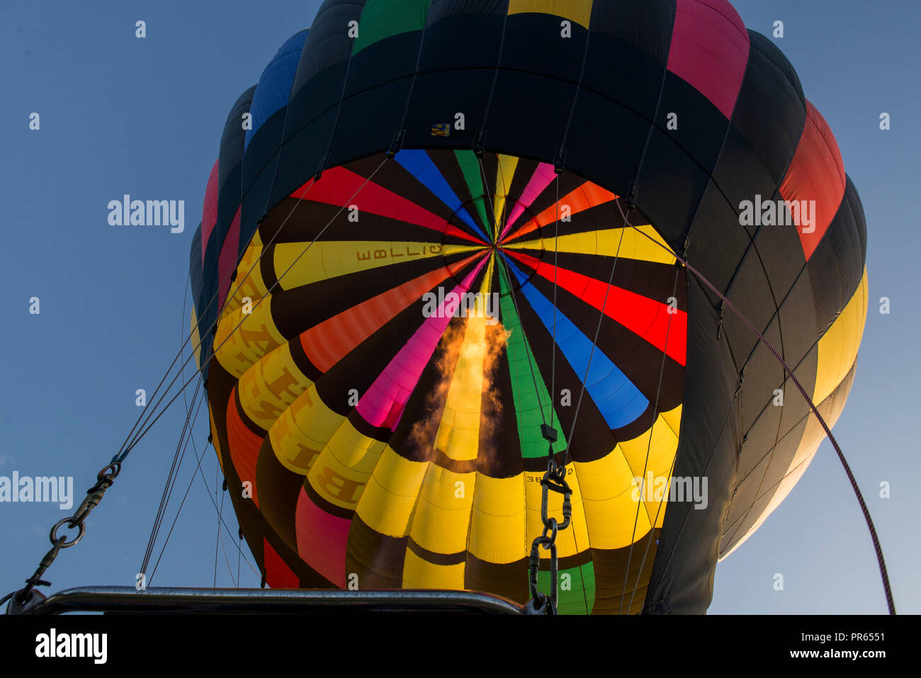 Hot Air Balloon burning fuel during the flight Stock Photo - Alamy