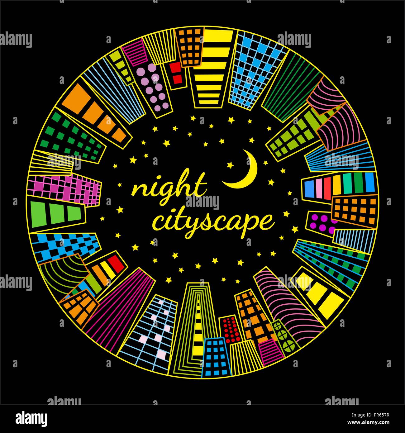 Night cityscape round vector template Stock Vector Image & Art - Alamy