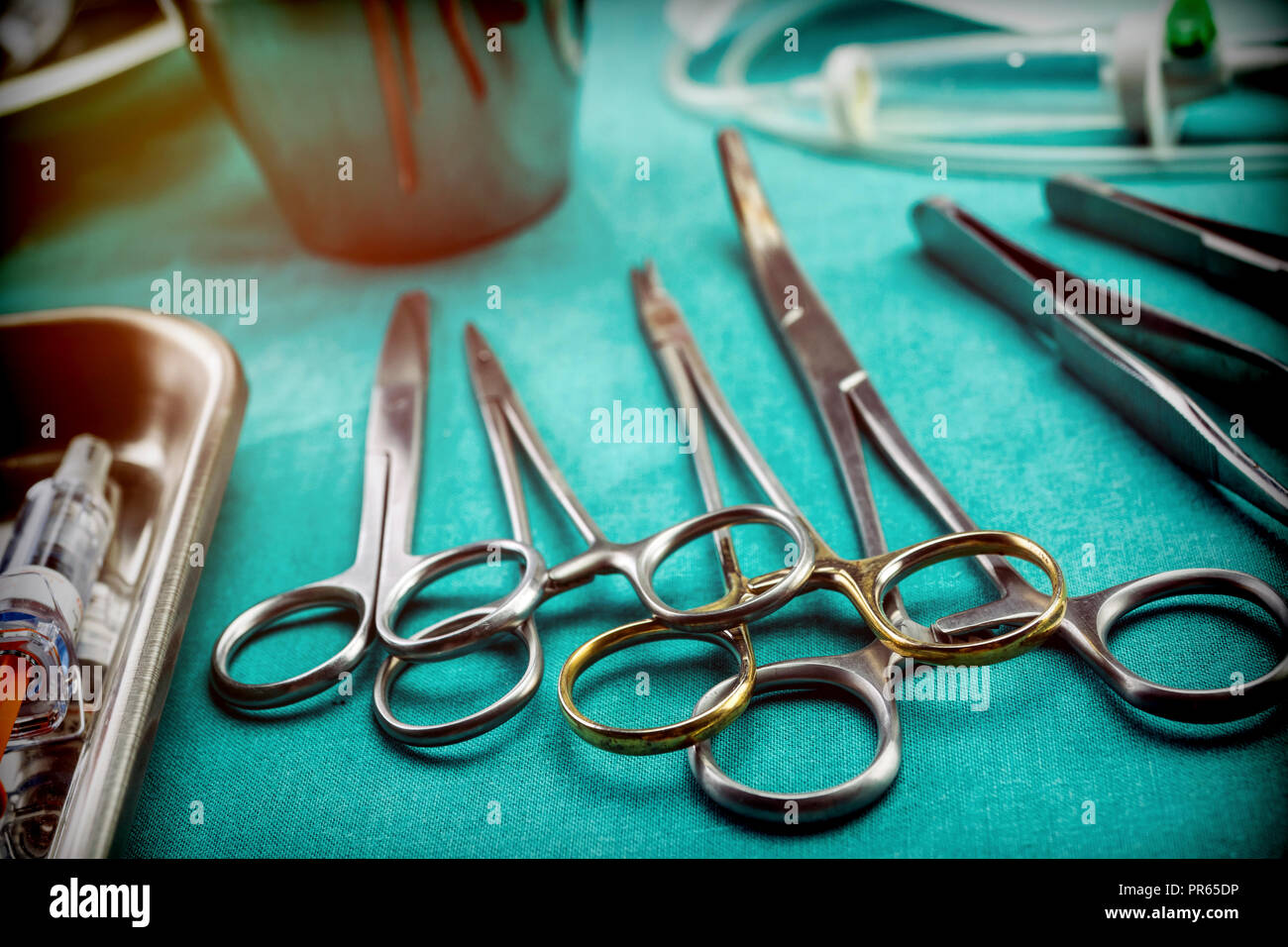 Some scissors for surgery on a tray in an operating theater, conceptual ...