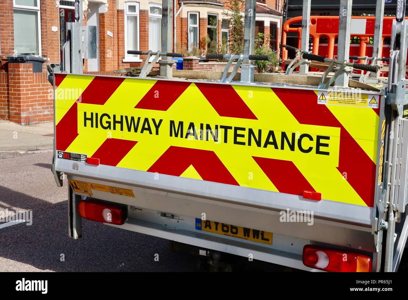 Highway maintenance hi viz sign on the back of a pick up truck. Ipswich ...