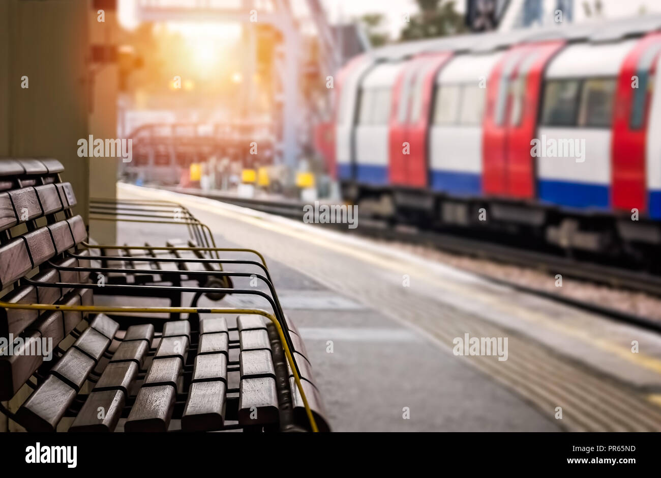 Empty bench on platform train station hi-res stock photography and ...