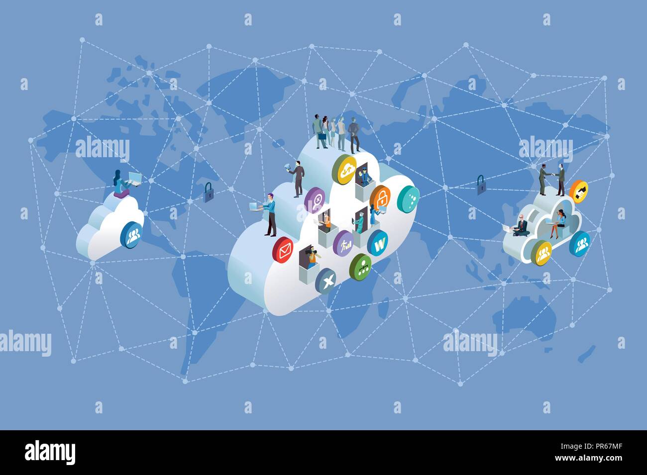 Decentralized Network and Cloud Computing. Professional workers working ...