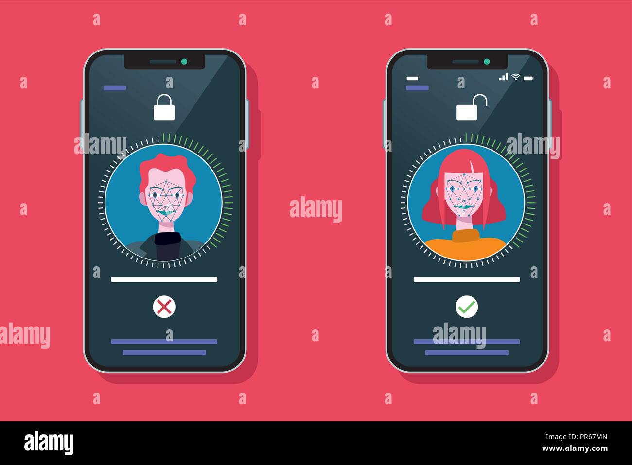 Facial Recognition Technology used with a Smart Phone. Scanning og the ...