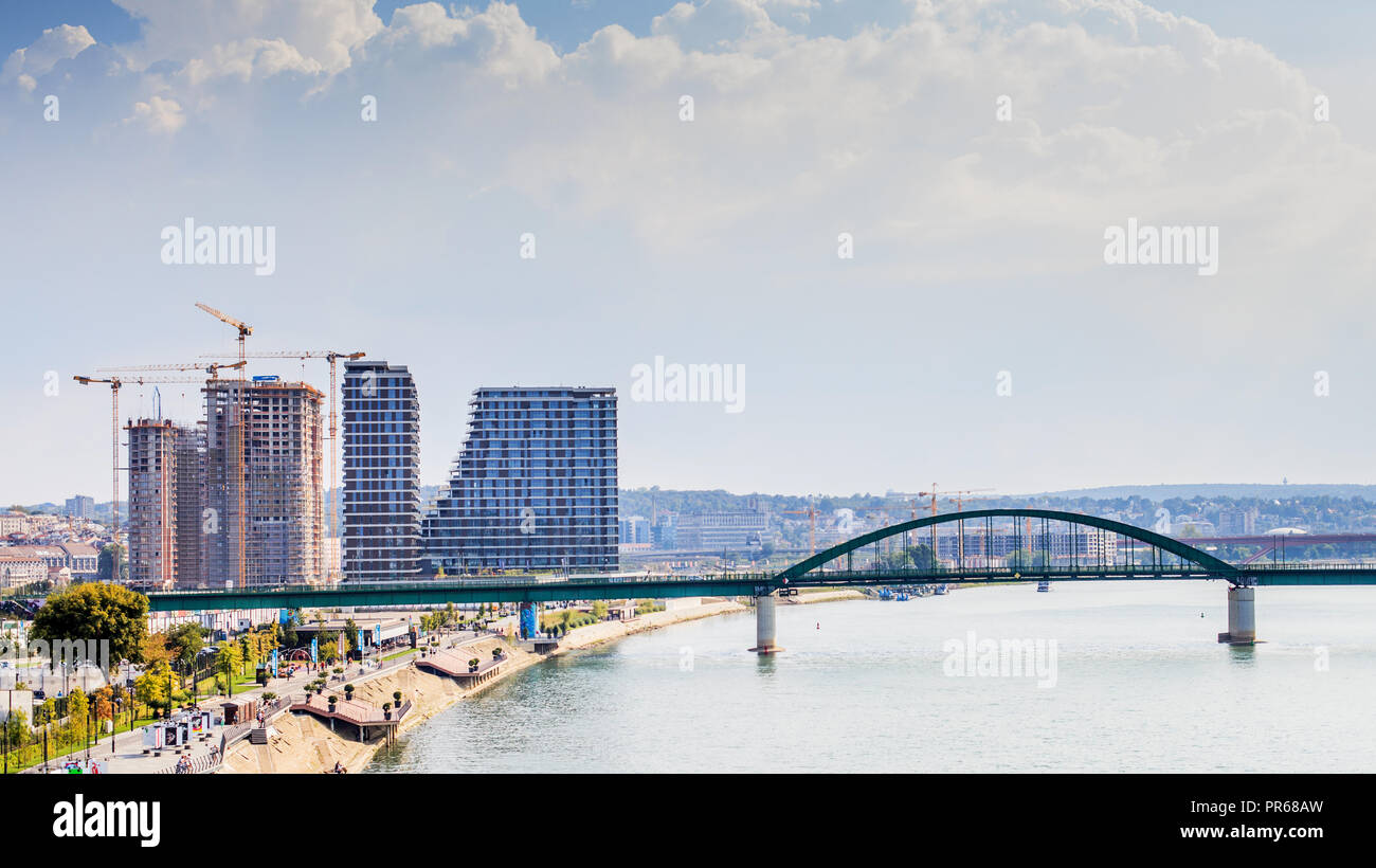 Panoramic view of Belgrade, cityscape Belgrade waterfront and river ...