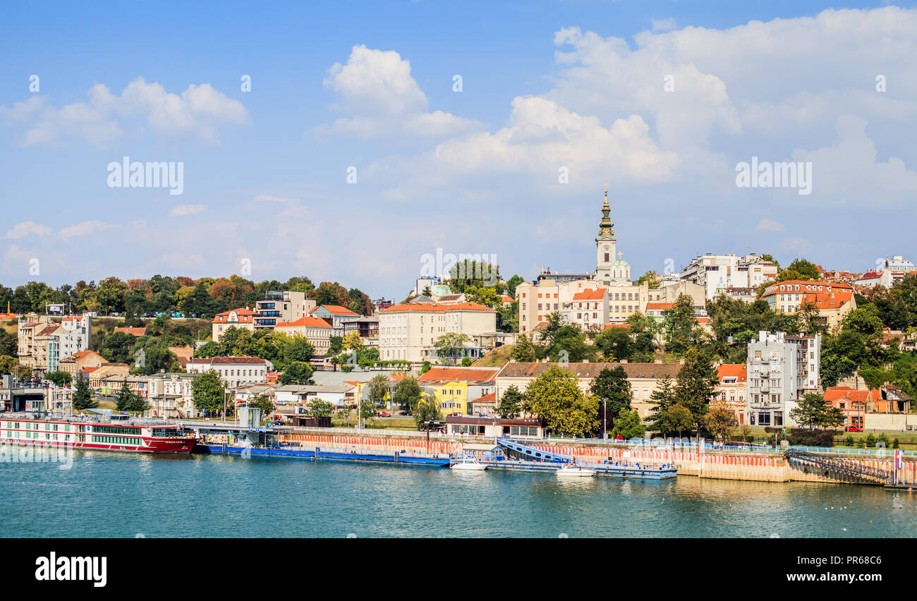 Panoramic view of Belgrade, cityscape old part of the city and river ...