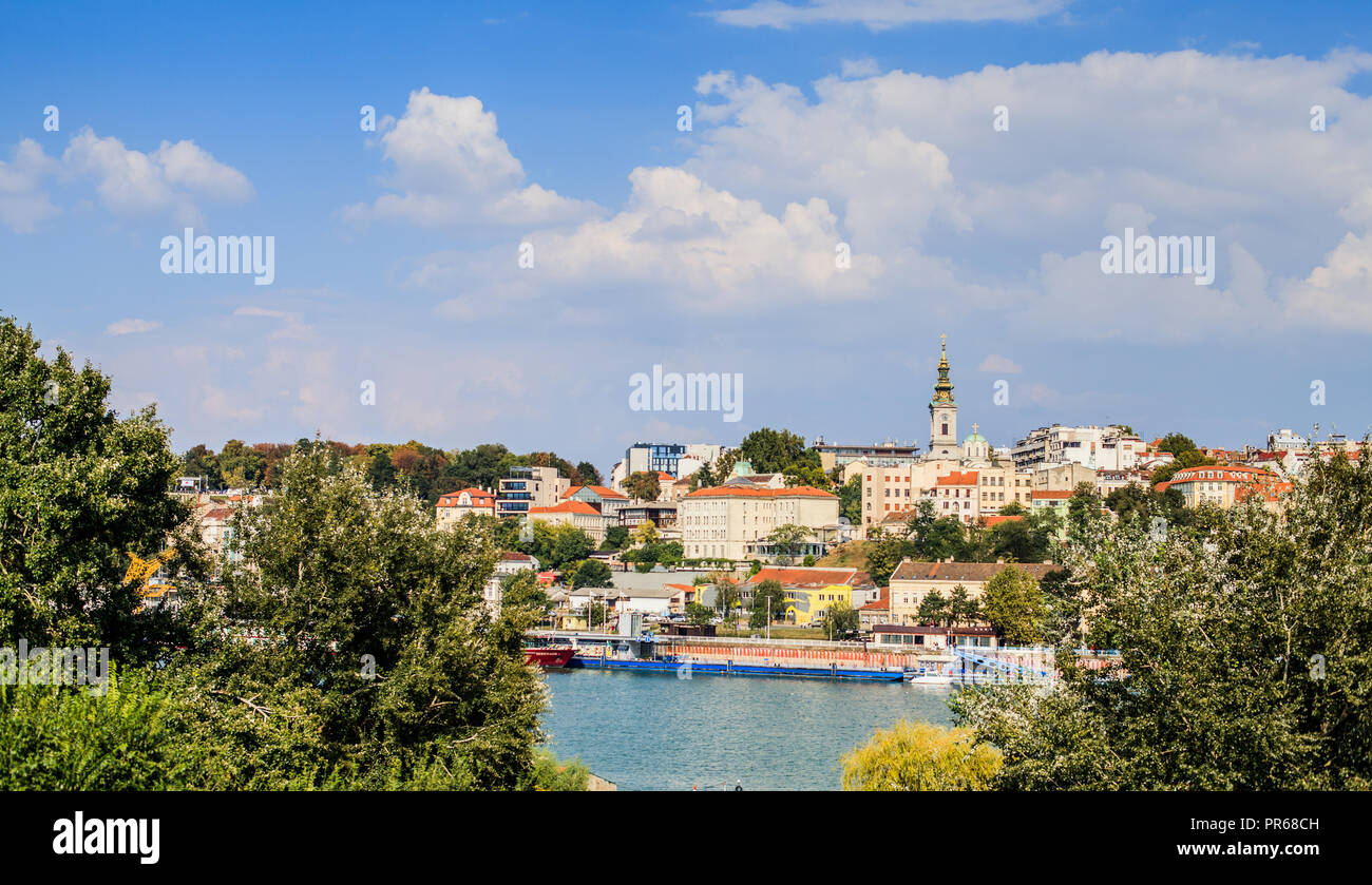 Panoramic view of Belgrade, cityscape old part of the city and river ...