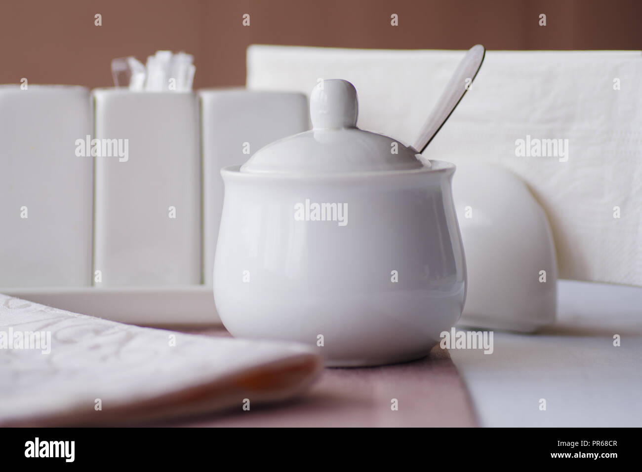 Table setting. Table objects on the table in the restaurant ...