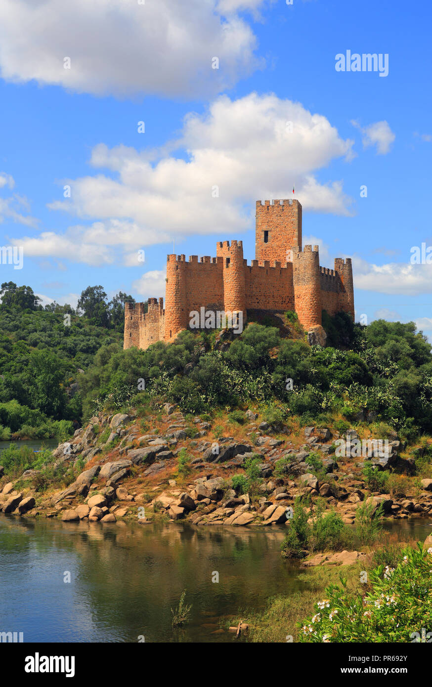 The medieval Almourol Castle built on an island in the middle of River ...