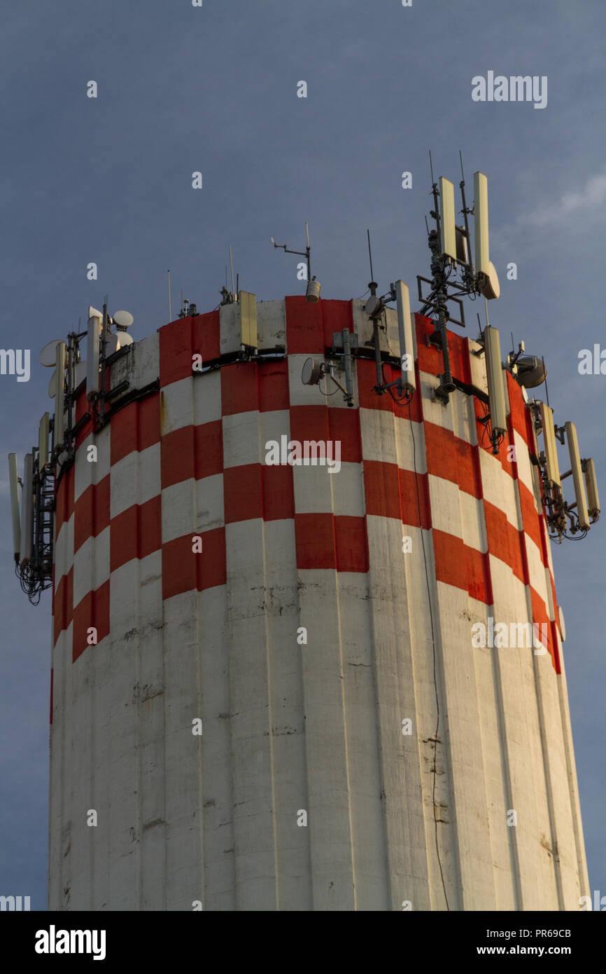 Water tower in Hungary with cell phone transceivers Stock Photo - Alamy