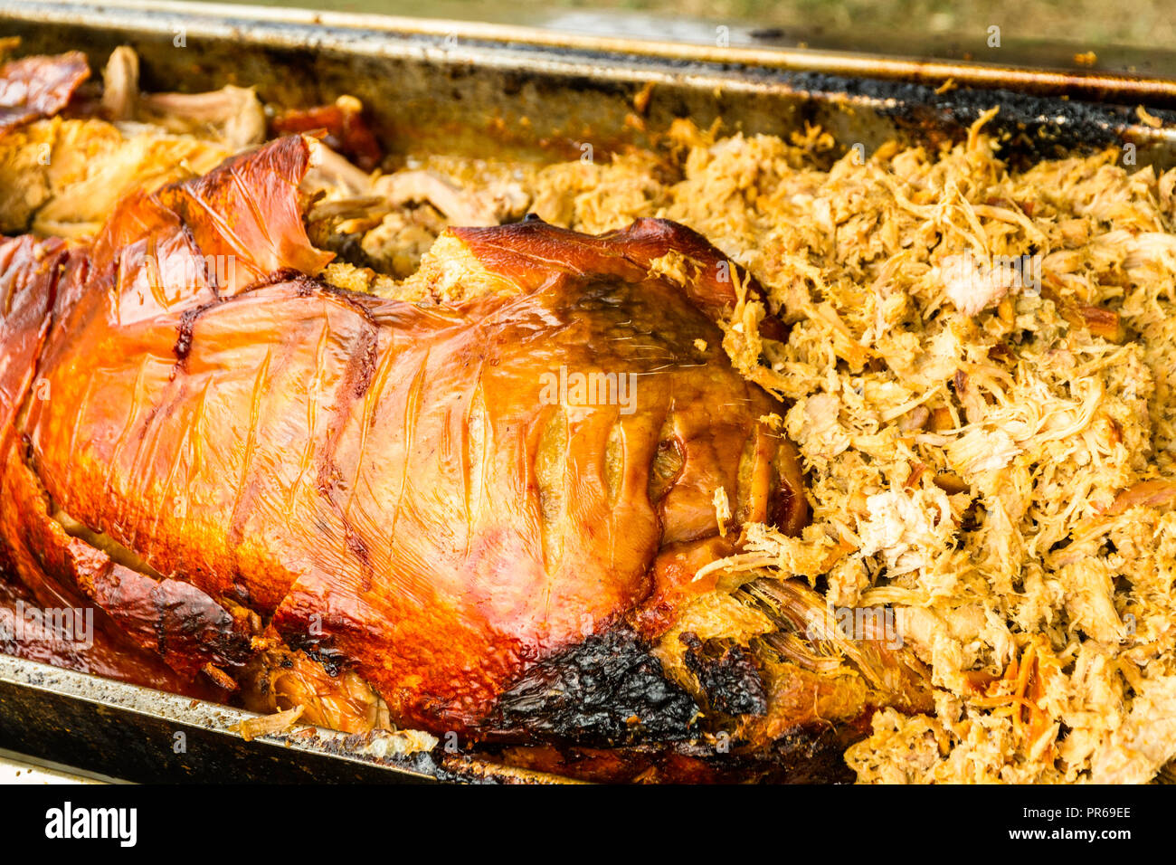 Cooked pork hog roast ready for serving Stock Photo - Alamy