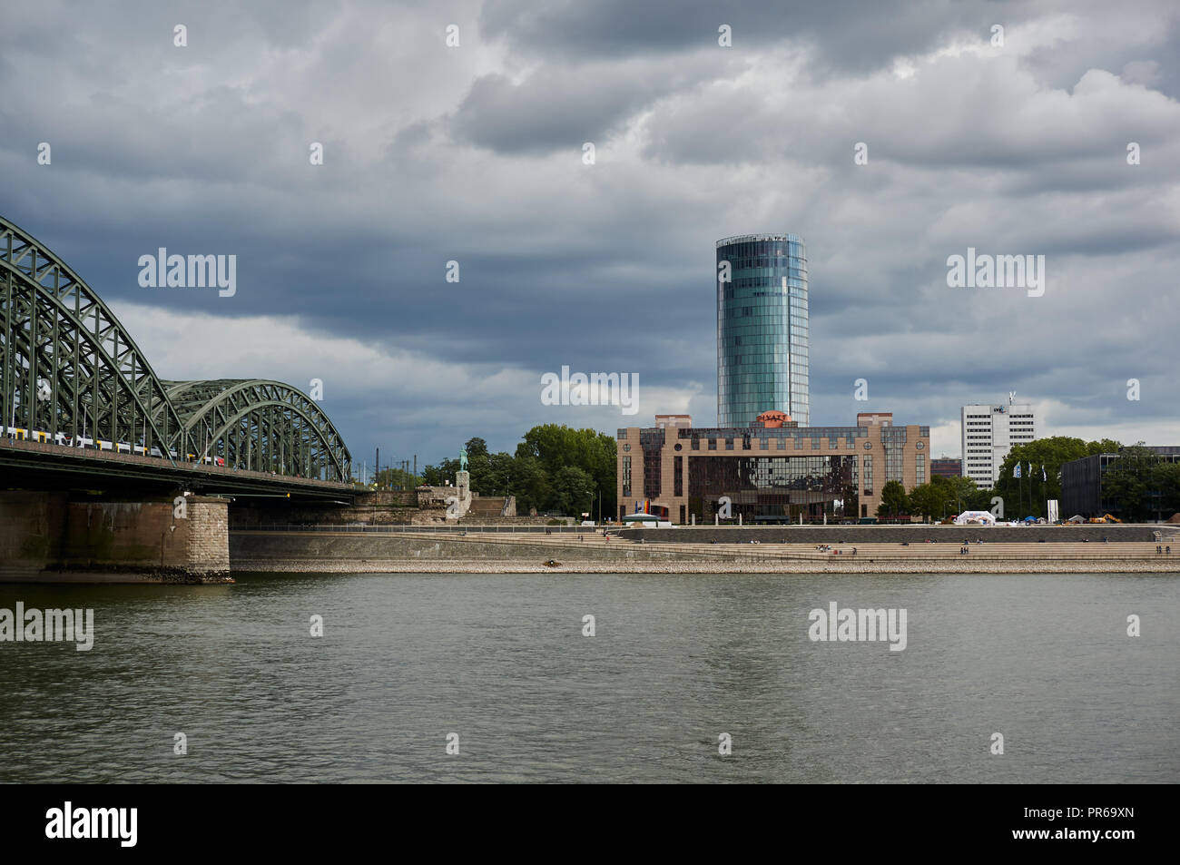 Koeln Cologne Triangle building and Hohenzollern bruecke bridge with ...
