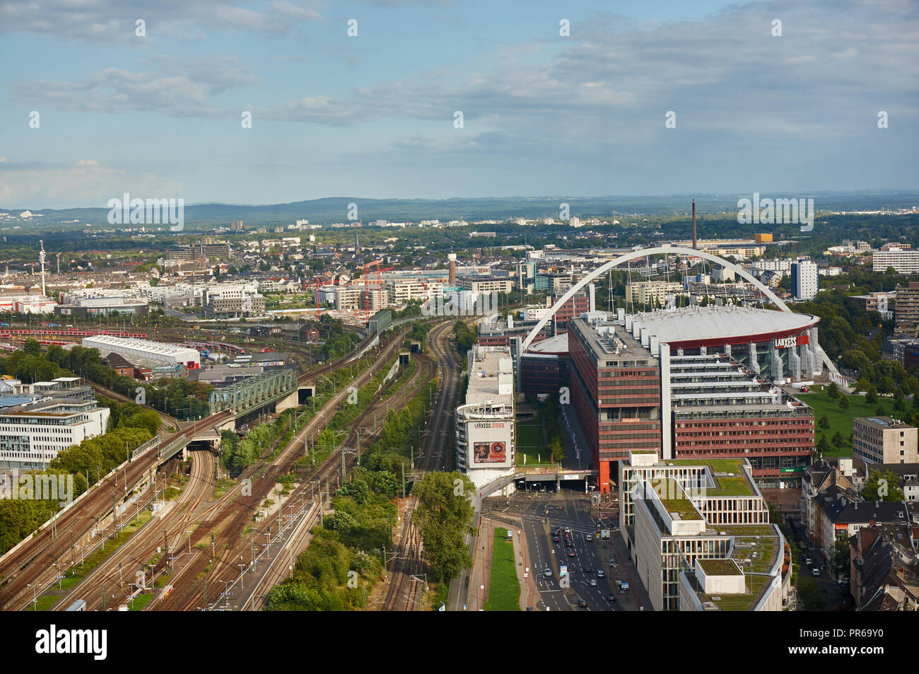 Cologne city buildings seen from the top of Cologne Koeln Triangle ...