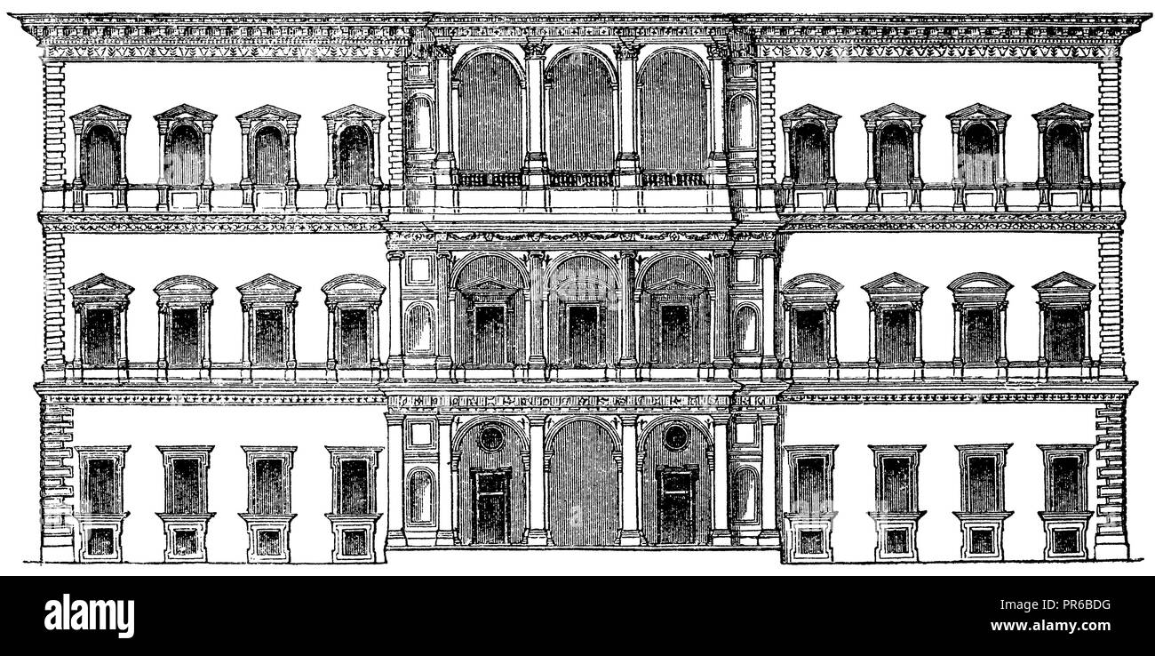 Palazzo Farnese in Rome. Tiber facade, 1870 Stock Photo - Alamy