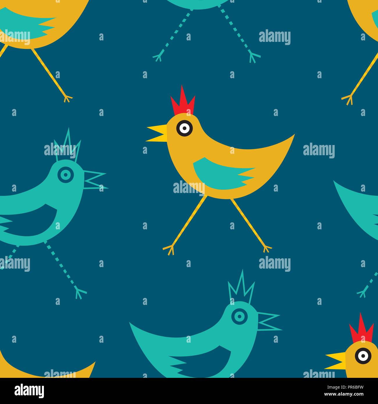 Vector blue and yellow chickens on navy blue background seamless ...