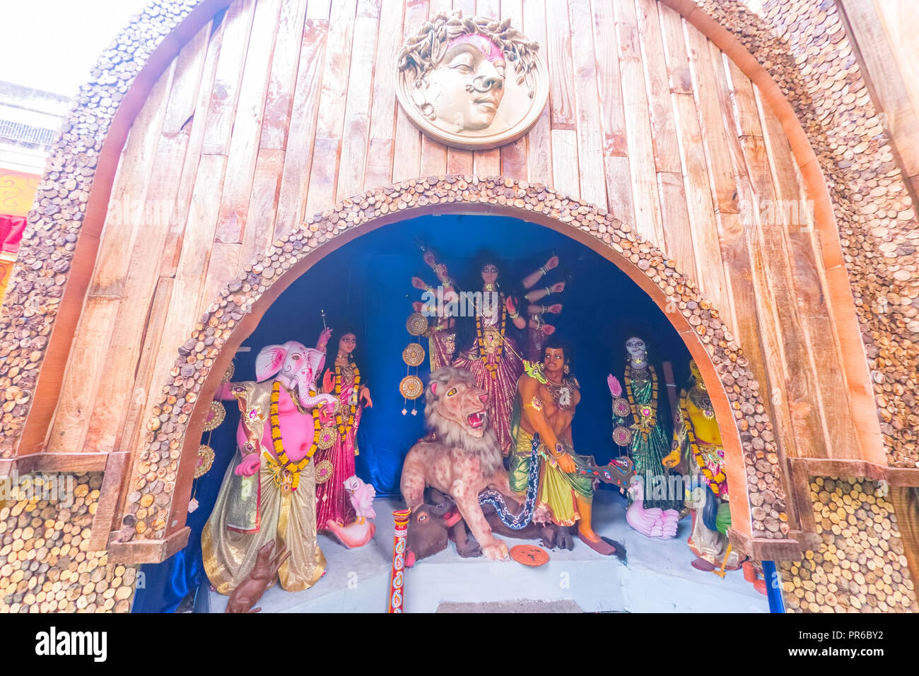 Goddess Durga,fighting Devil,Asura,in Cave ,shape Pandal,along,Her ...