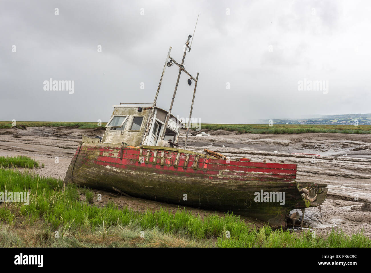 Abandoned boat on marshland, Heswall, Wirral, UK Stock Photo - Alamy