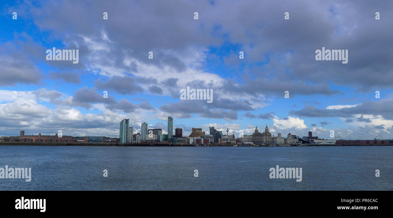 View of Liverpool skyline from New Brighton promenade, Wirral, UK Stock ...