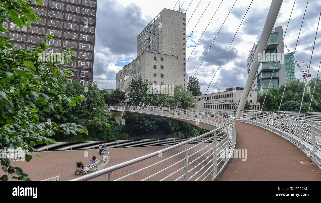 Trinity Bridge, Manchester, UK, over the River Irwell. It links the two ...
