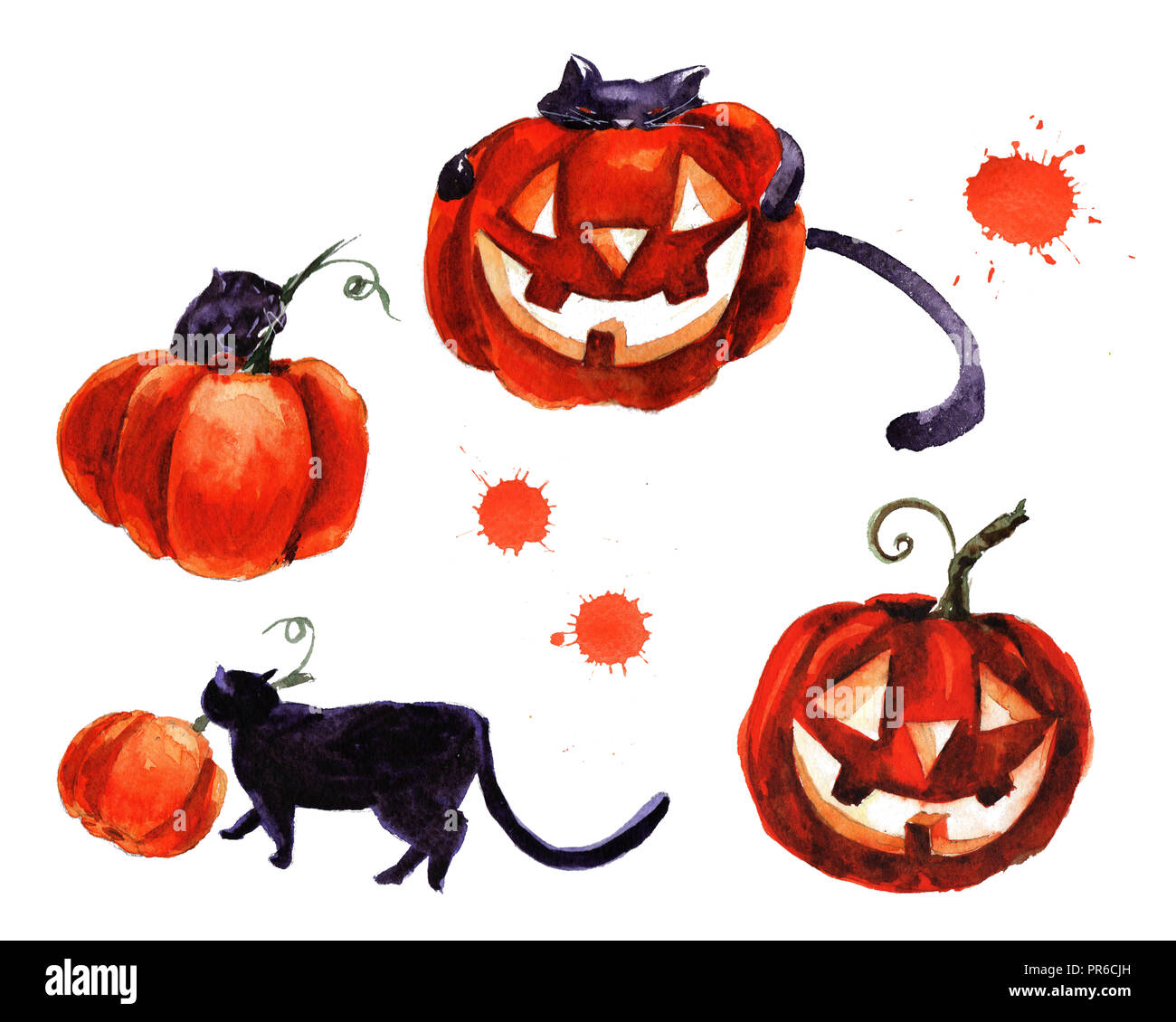Set of Halloween holiday symbol. Hand drawn watercolor illustration ...