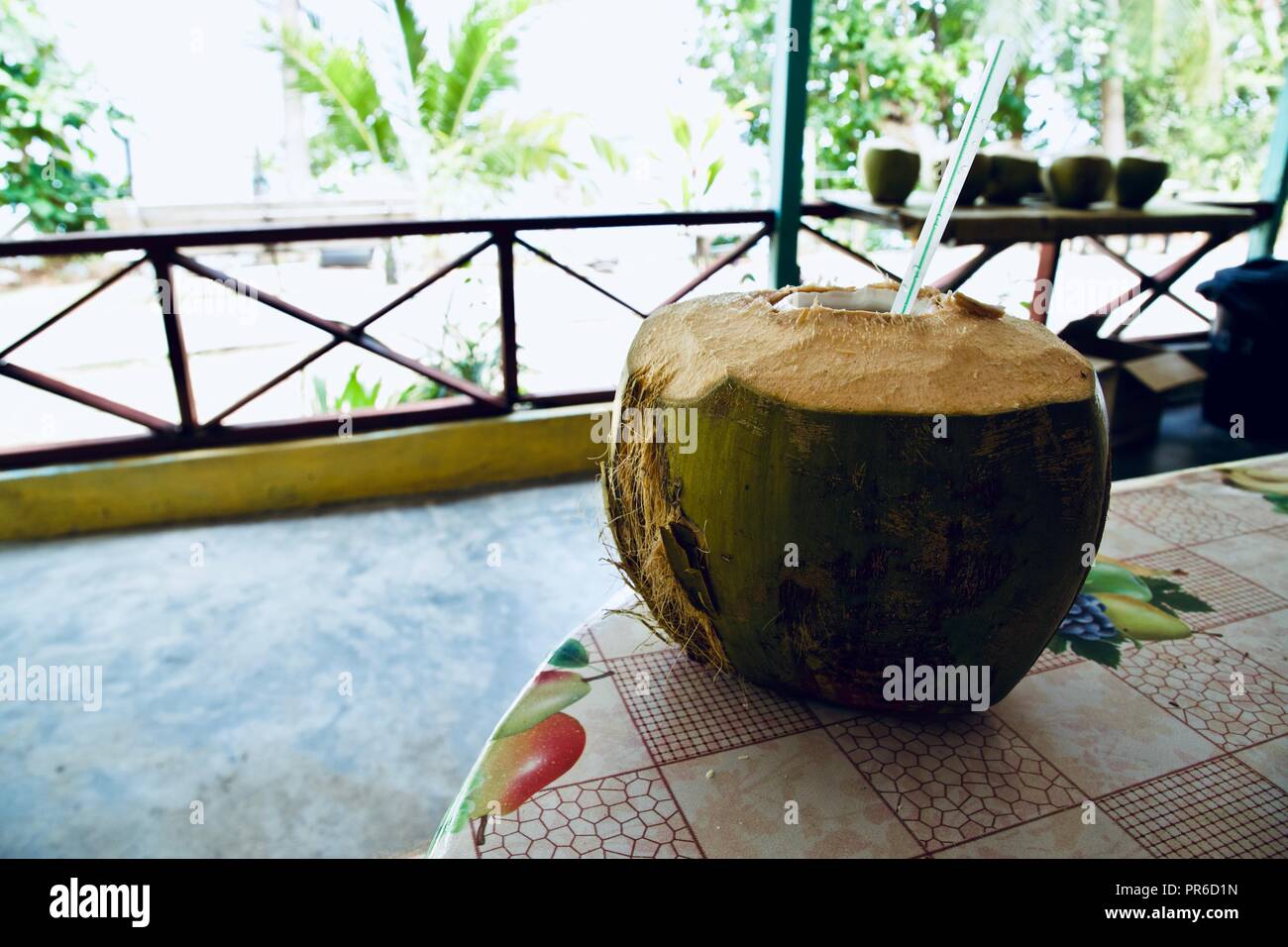 coconut with straw Stock Photo - Alamy