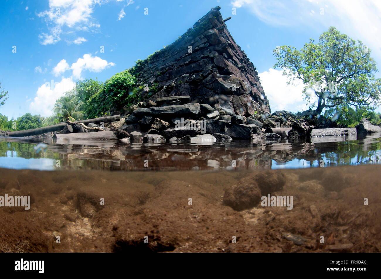 Underwater view around a structure composing the ancient city of Nan ...