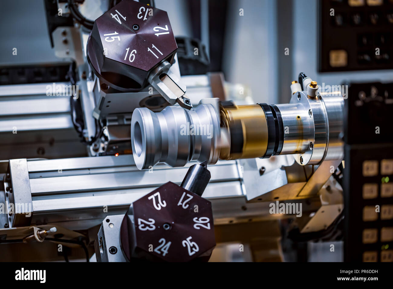 Metalworking CNC milling machine. Cutting metal modern processing ...