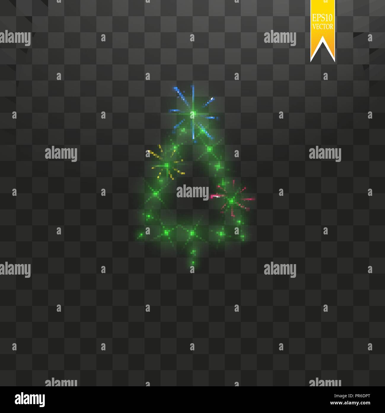 Christmas Tree made. Green glitter bokeh lights and sparkles. Shining ...