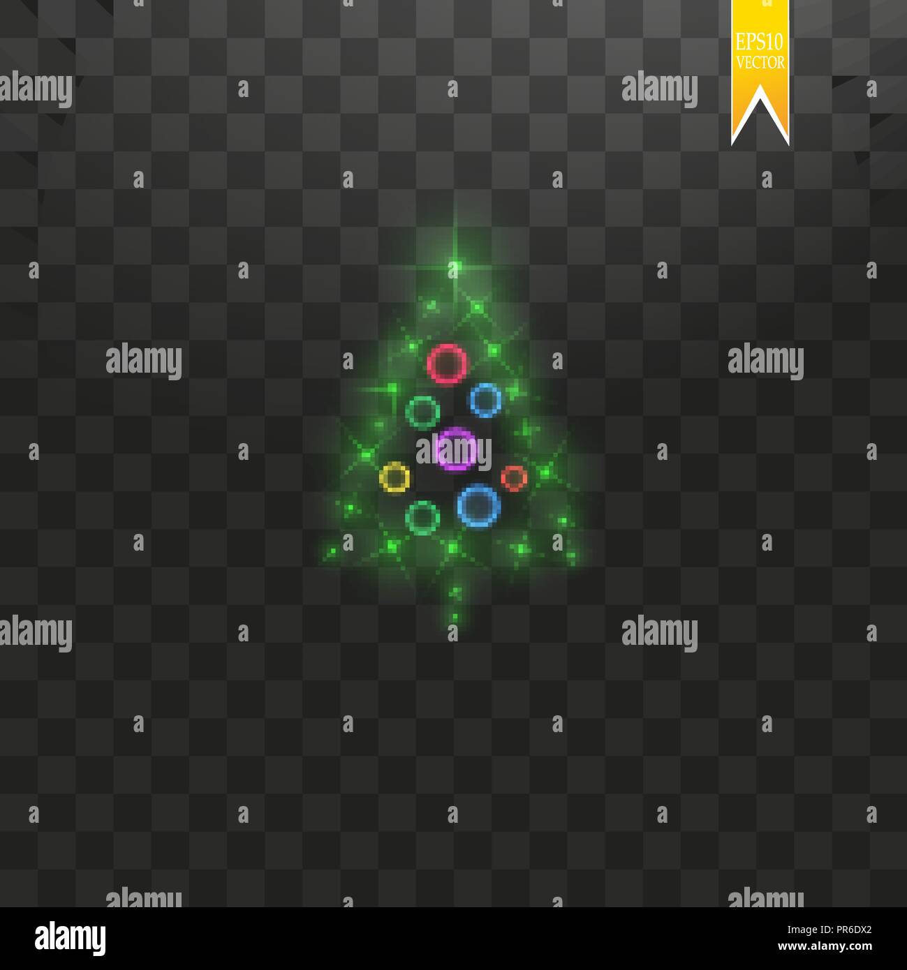 Christmas Tree made. Green glitter bokeh lights and sparkles. Shining ...