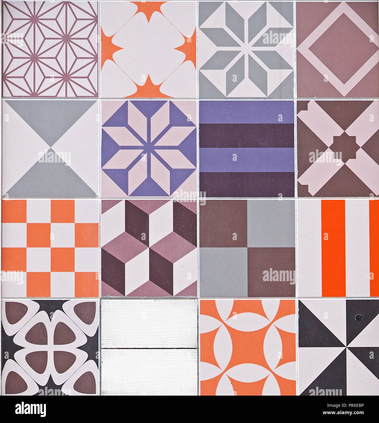 Detail of the traditional tiles from facade of old house. Decorative ...