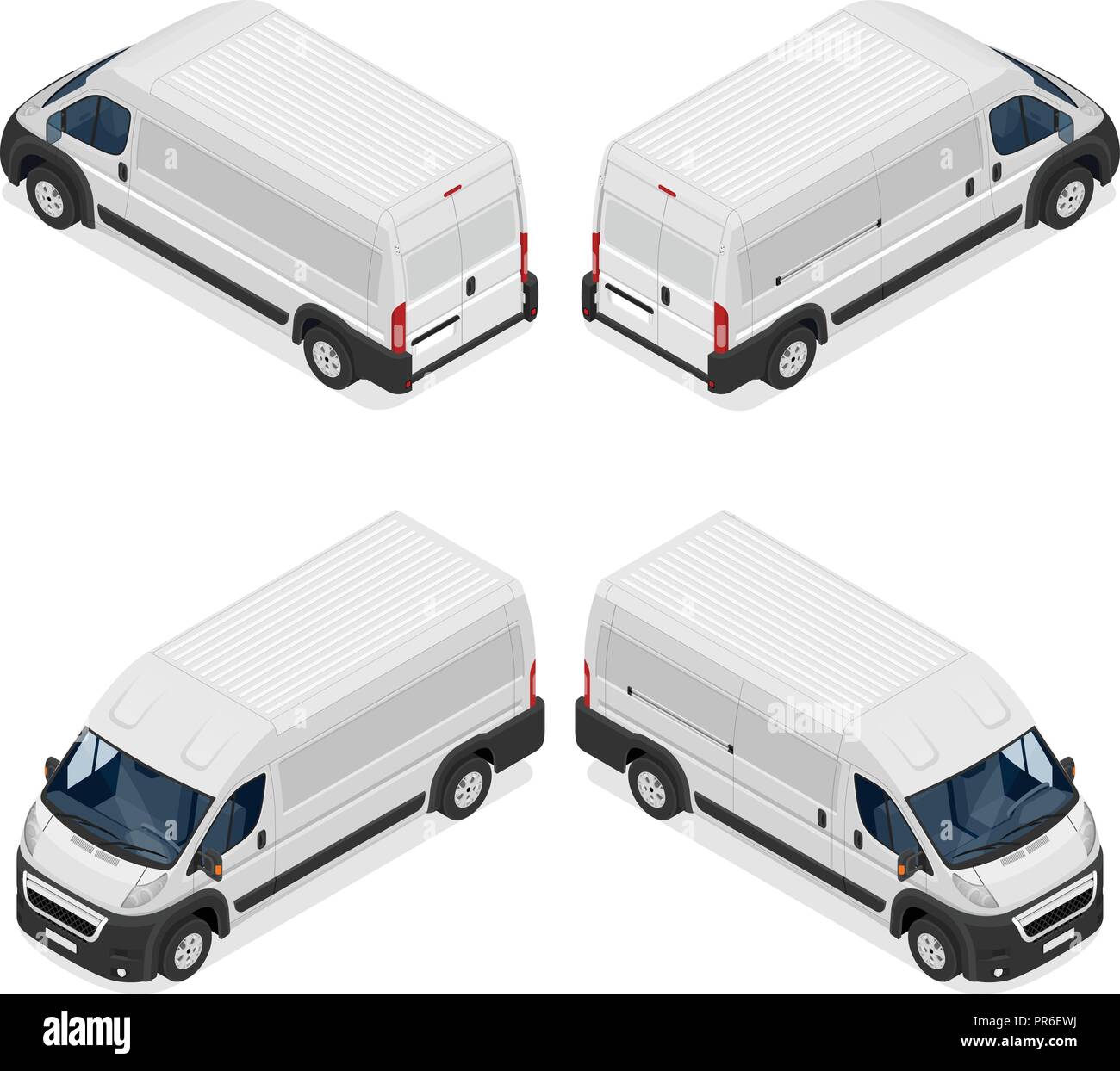 Commercial white van icons set isolated on a white background. Flat 3d ...