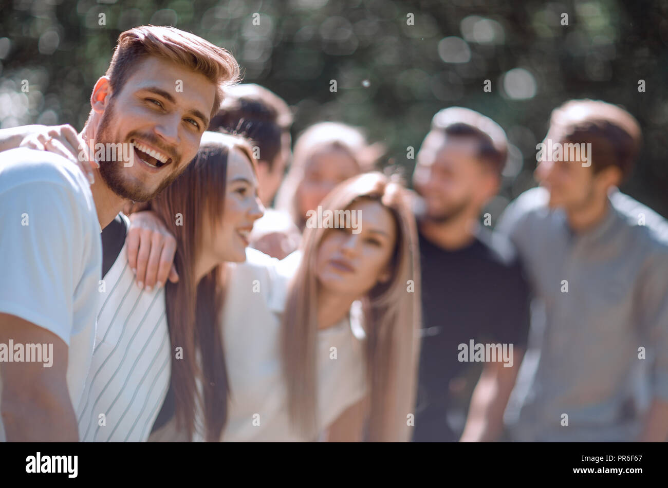 leader and group of friends of students Stock Photo - Alamy