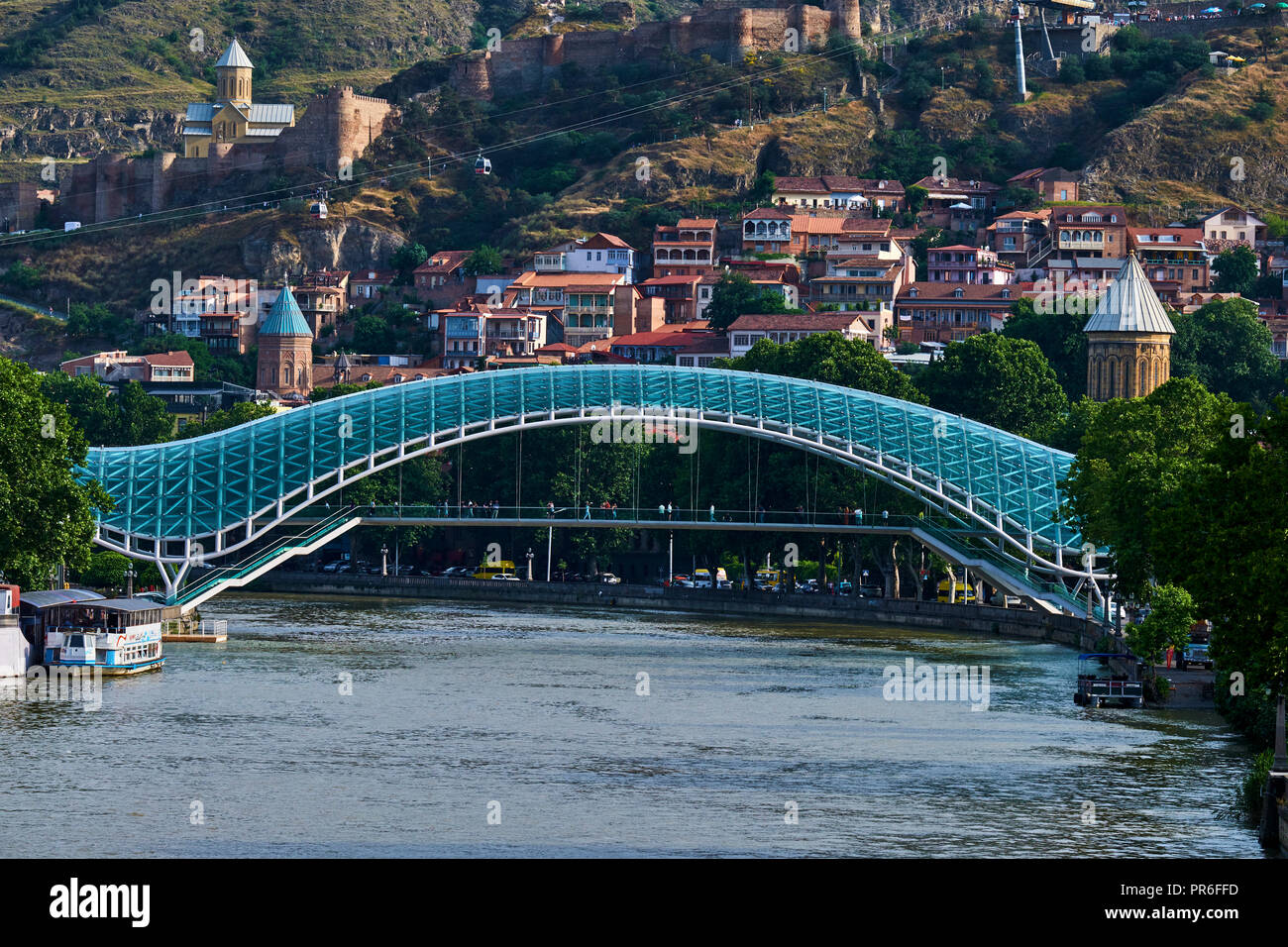 Georgia, Caucasus, Tbilisi, old city, Mtkvari river, Peace Bridge ...