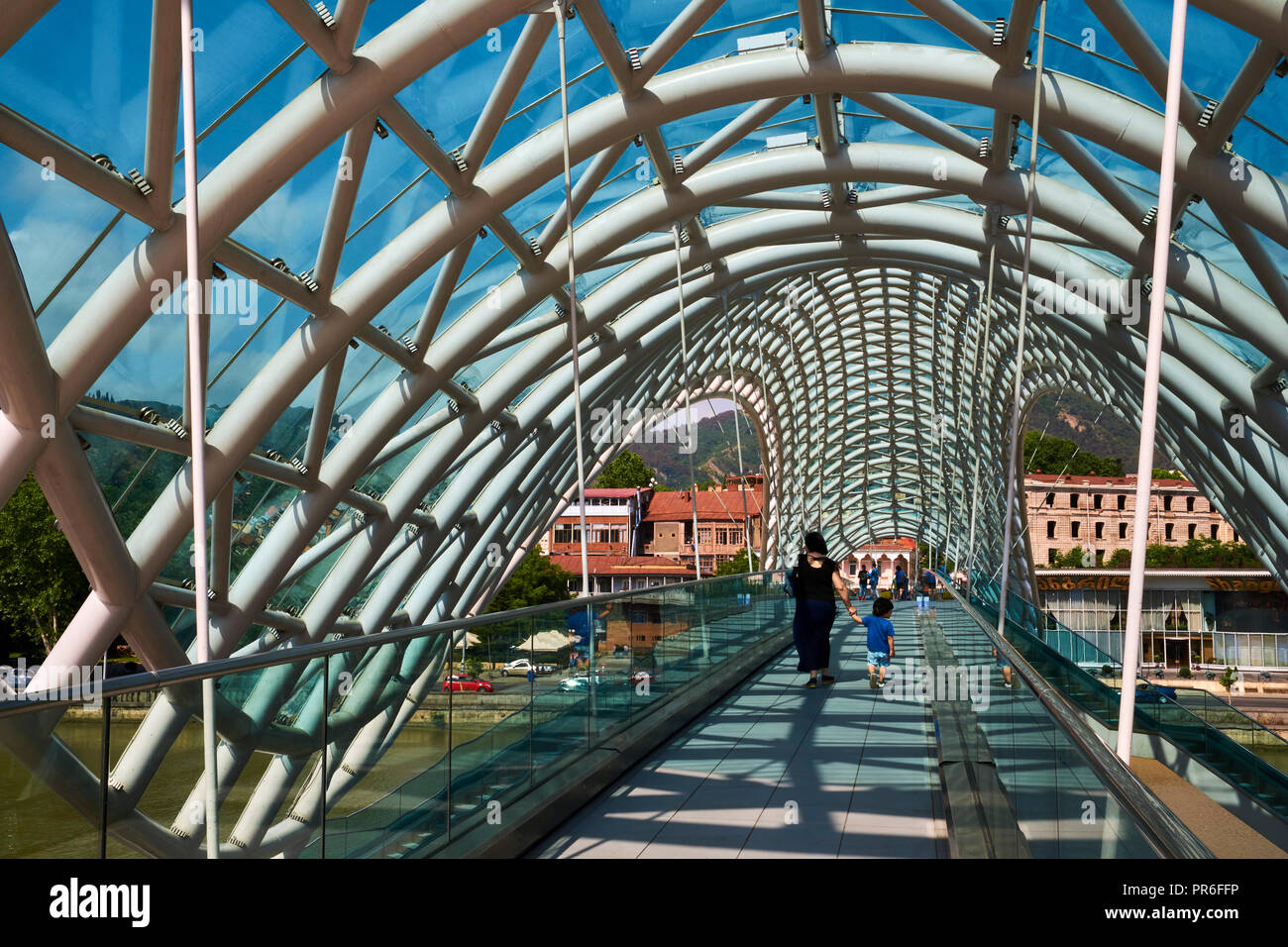 Georgia, Caucasus, Tbilisi, old city, Mtkvari river, Peace Bridge ...