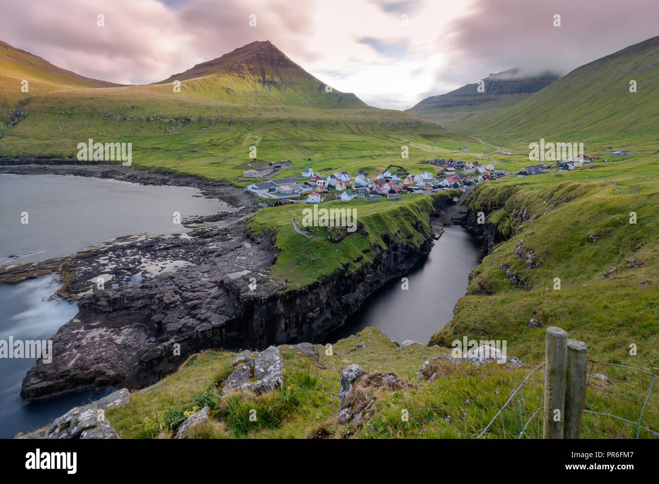 Dramatic view of Gjogv village and its famous gorge Stock Photo - Alamy
