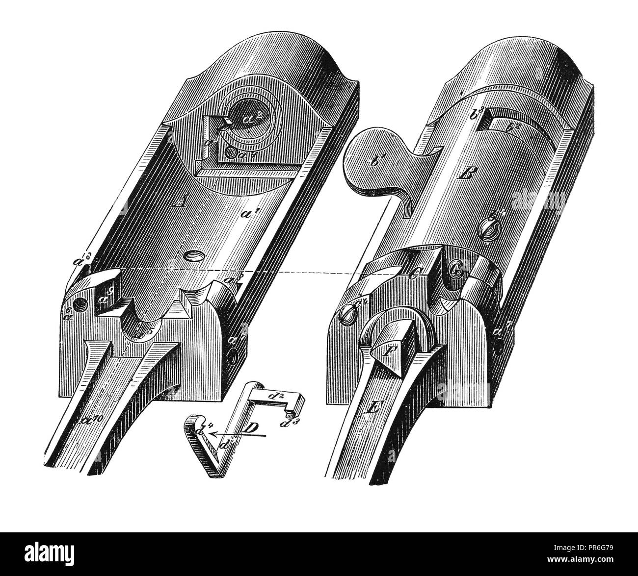 19-th century illustration of a wavy shutter at Werndl's rifle ...