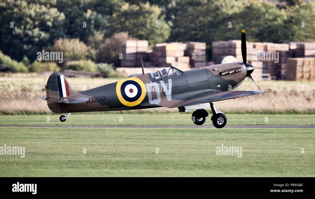 Supermarine Spitfire N3200 flying at the IWM Duxford Battle of Britain ...