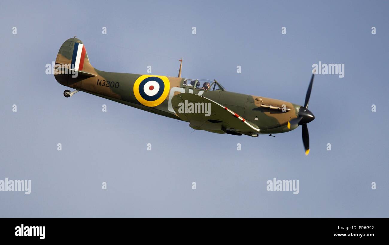 Supermarine Spitfire N3200 flying at the IWM Duxford Battle of Britain ...