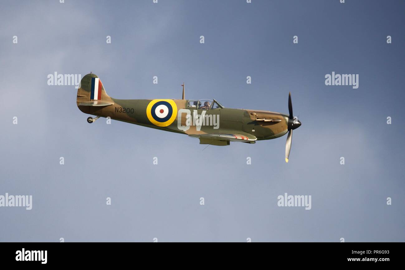Supermarine Spitfire N3200 flying at the IWM Duxford Battle of Britain ...