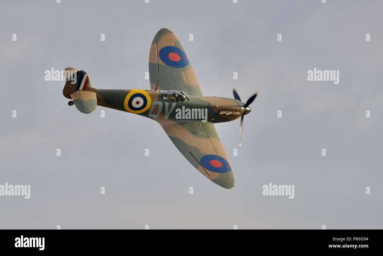 Supermarine Spitfire N3200 flying at the IWM Duxford Battle of Britain ...