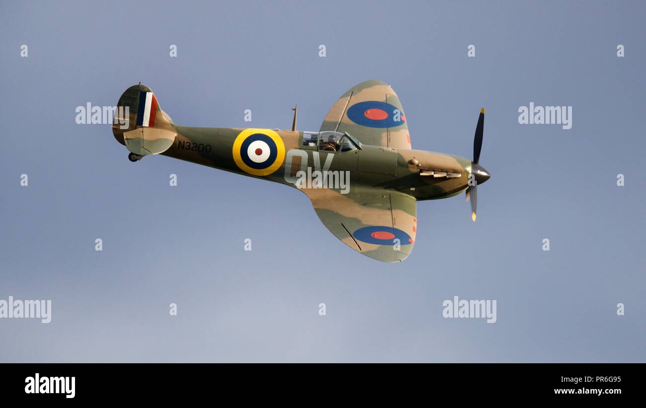 Supermarine Spitfire N3200 flying at the IWM Duxford Battle of Britain ...